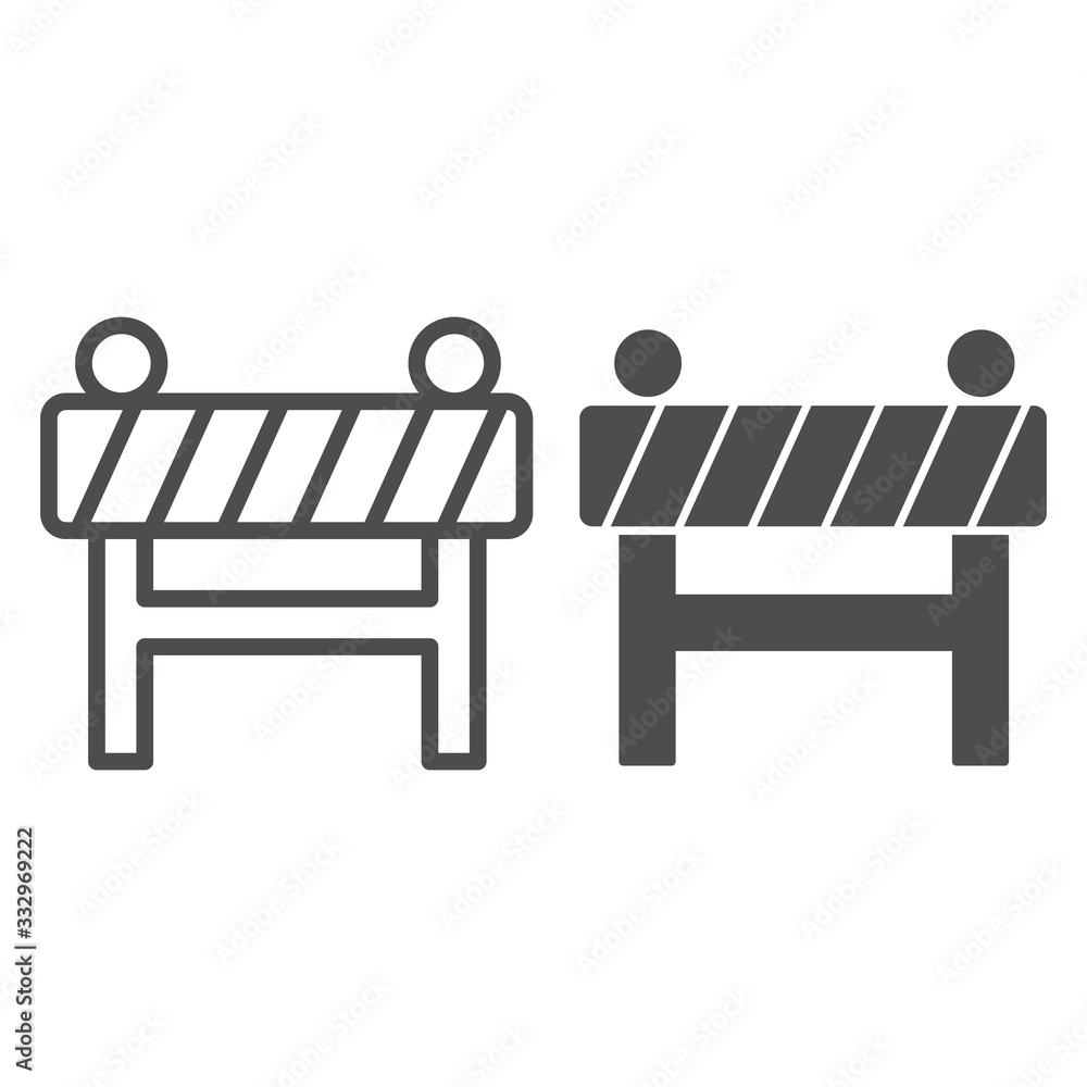 Barrier fence line and solid icon. Under construction, road caution ...