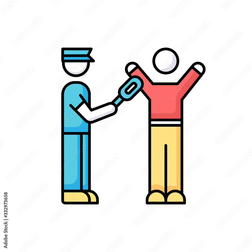Body scanning RGB color icon. Airport security with metal detector ...