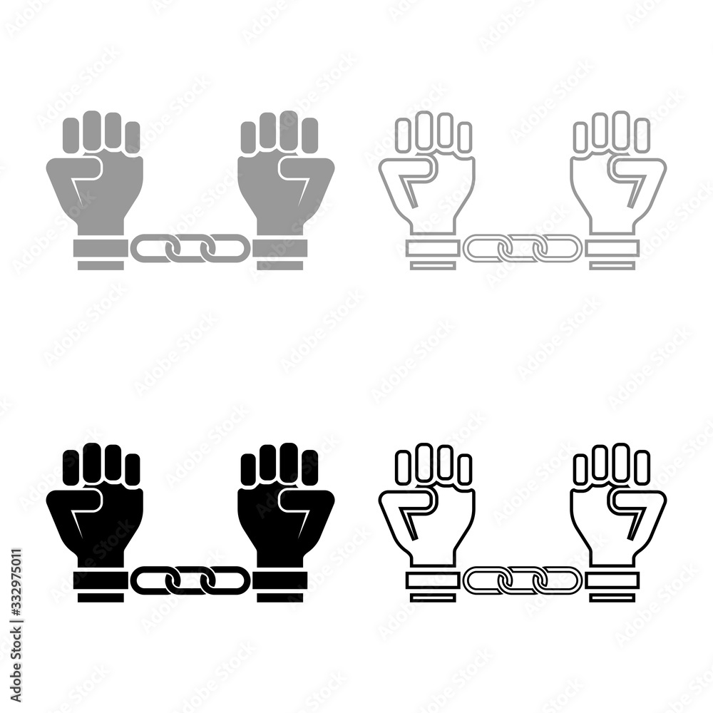 Handcuffed hands Chained human arms Prisoner concept Manacles on man ...