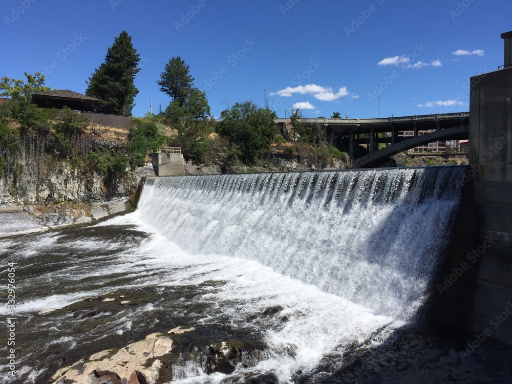 Spokane Falls - waterfall and dam on the Spokane River, located in ...