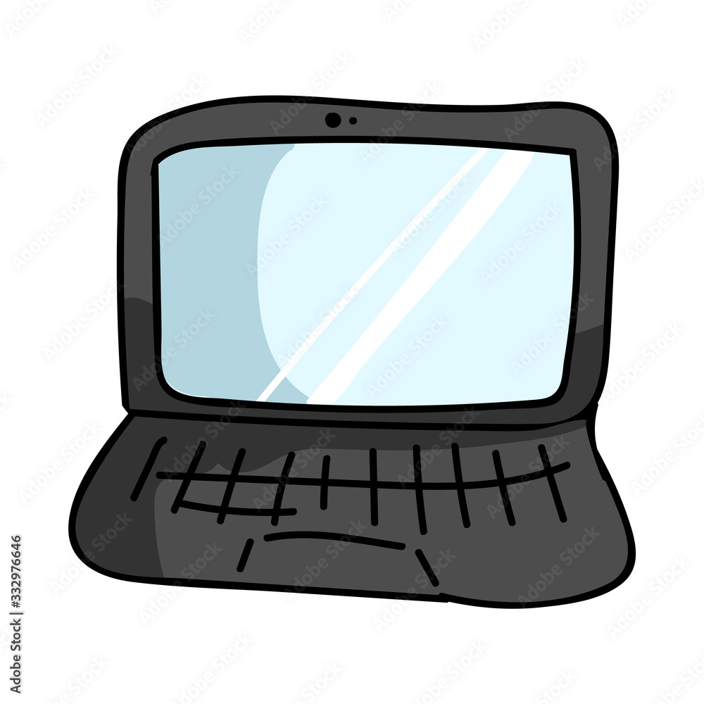 Cute cartoon laptop with keyboard for communication computer vector ...
