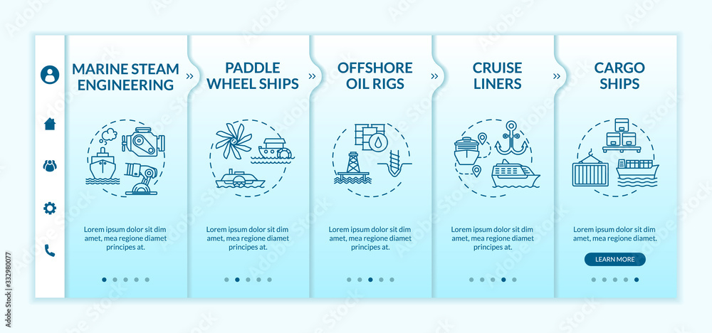 Marine engineering onboarding vector template. Paddle wheel ship. Boat ...