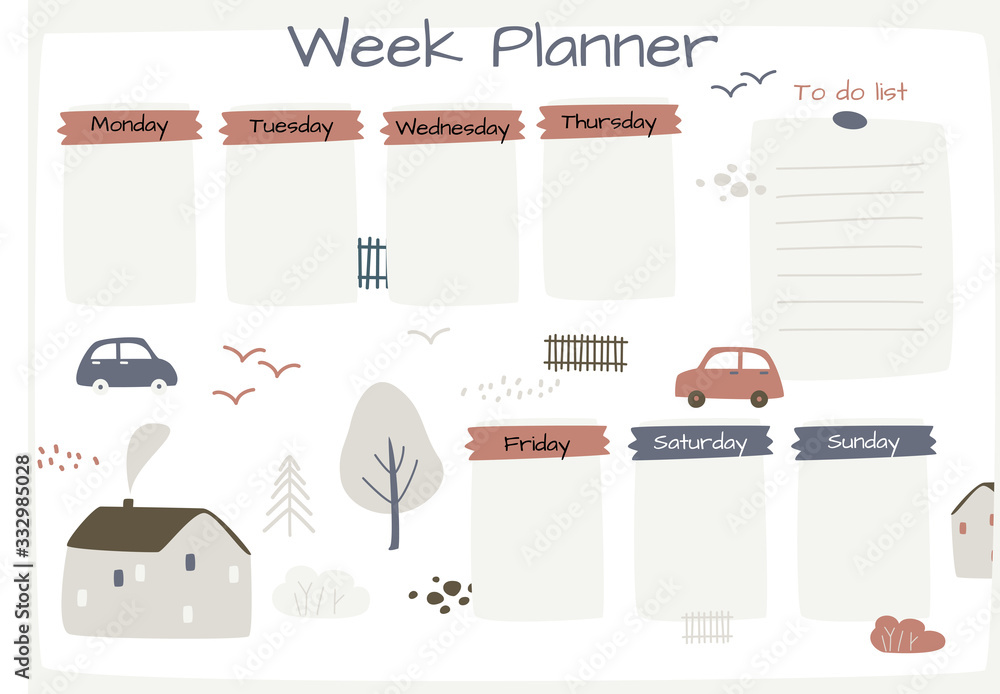 Scandinavian week planner template. Organizer and schedule with notes ...