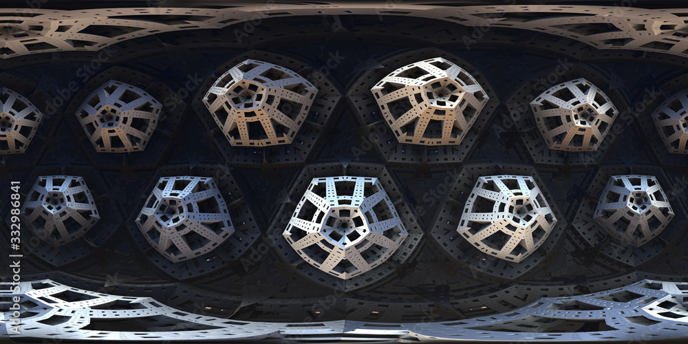 360 degree alien labyrinth, abstract maze background, equirectangular ...