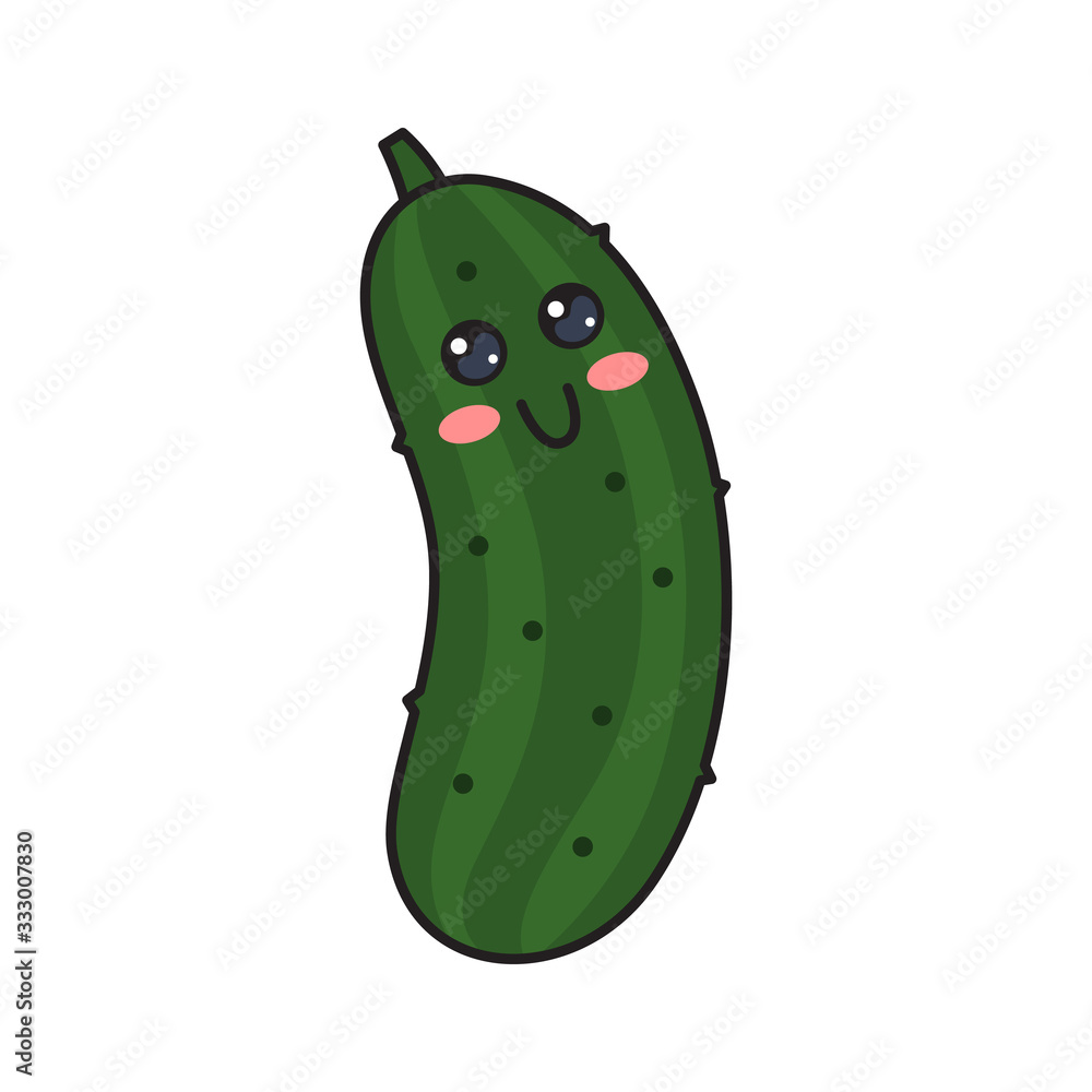 Cute cucumber character with face. Kawaii doodle cucumber isolated on ...