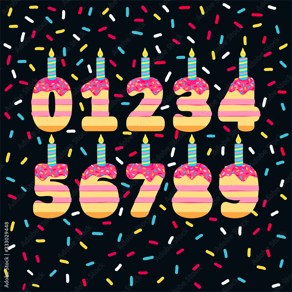 Sweet happy birthday. Font of cakes. Bakery sweet numbers with pink ...