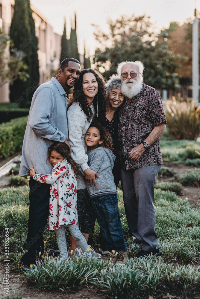 Traditional Family Portrait of Multigenerational Family Standing Stock ...