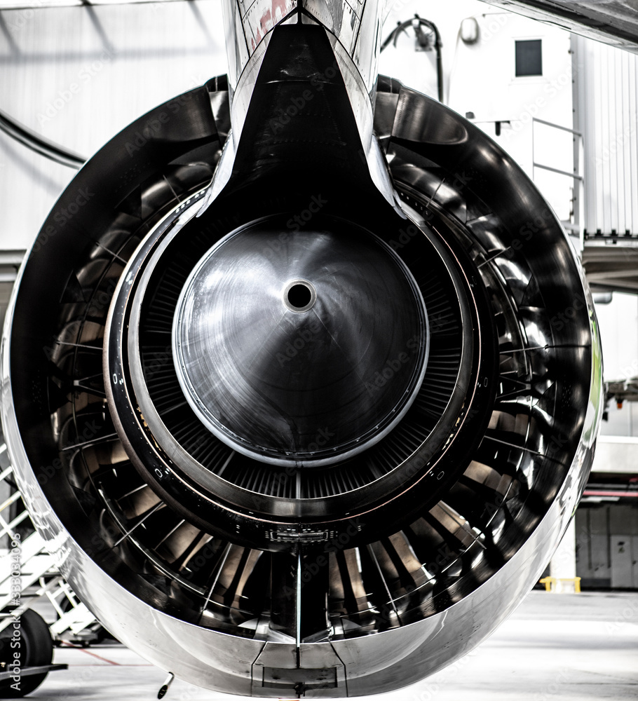 Turbine jet engine rear on an airliner Stock Photo | Adobe Stock