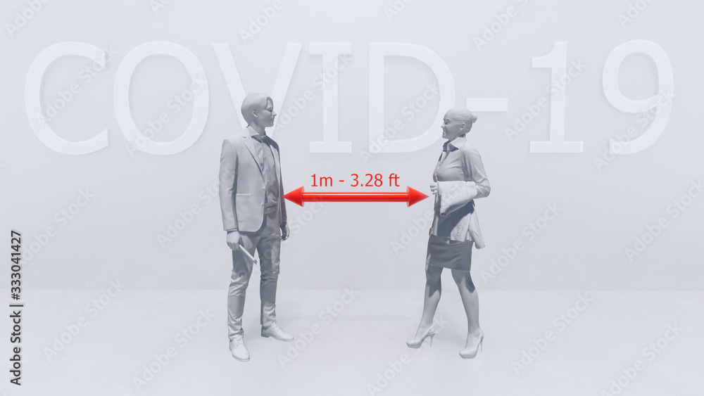 Ilustrace „Graphic concept of taking precautions and avoid close ...