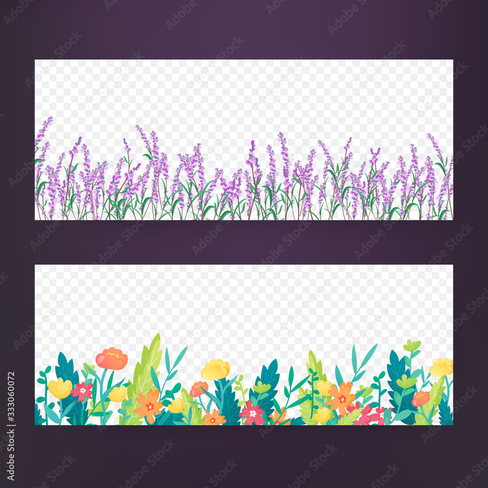 Bright floral borders on transparent background. Stock Vector | Adobe Stock
