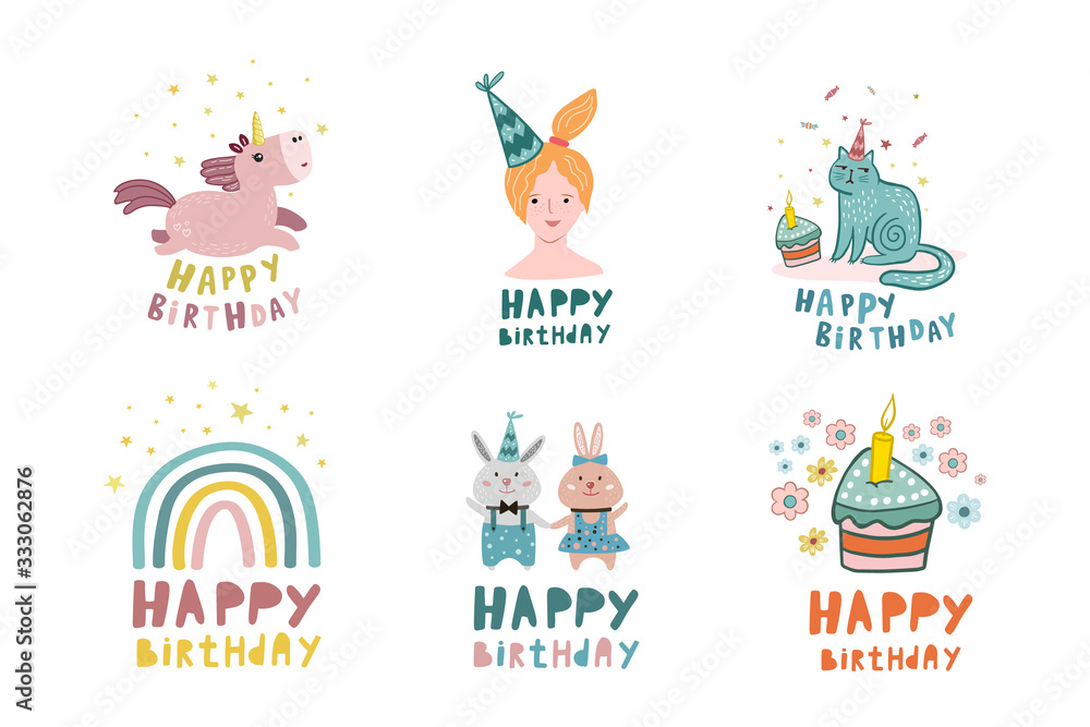 Birthday set. Vector illustration for birthday design. Collection of ...