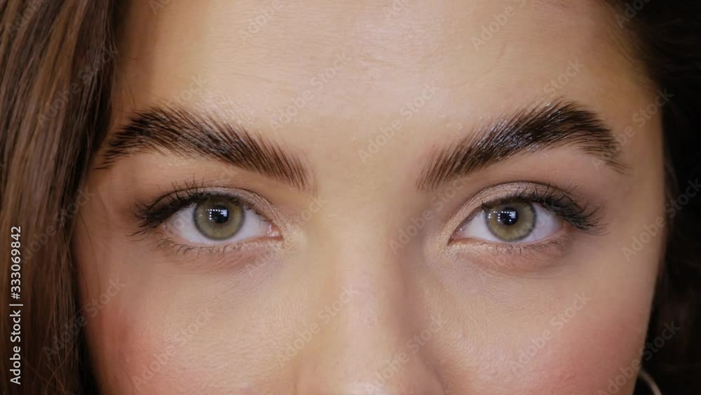 Cute girl with green brown eyes after Eyebrow Lamination Procedure ...