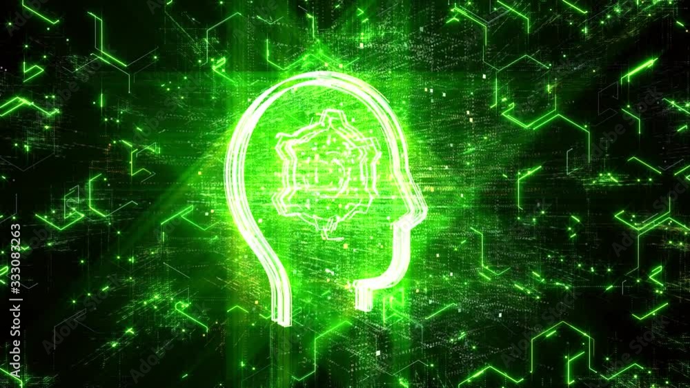 Vídeo do Stock: 4k Brain AI Artificial Intelligence circuit tag cloud;binary computer code.The ...