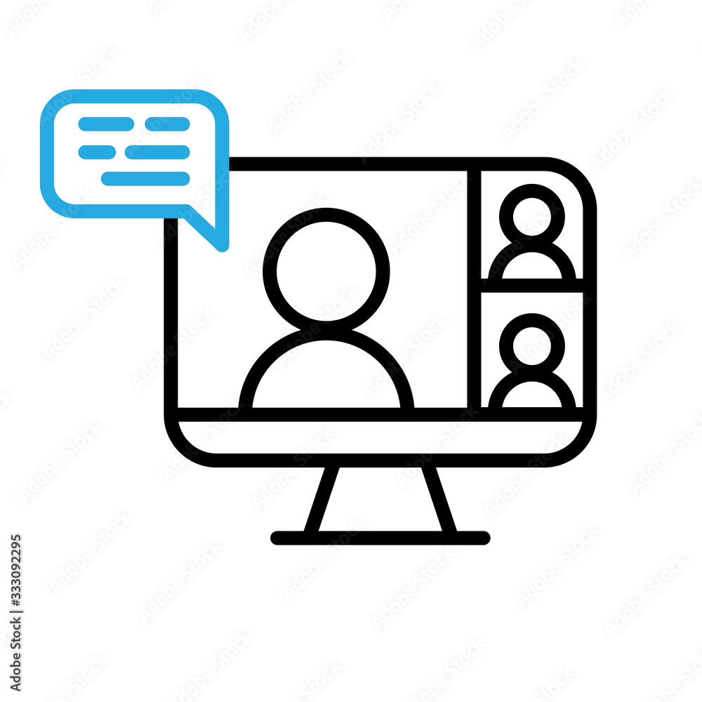 Video conference icon. People on computer screen. Home office in ...
