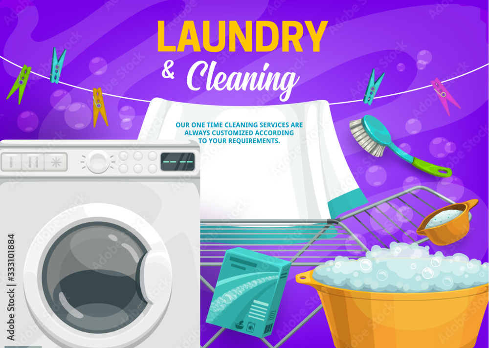 Laundry and house cleaning vector design of washing machine, detergent ...