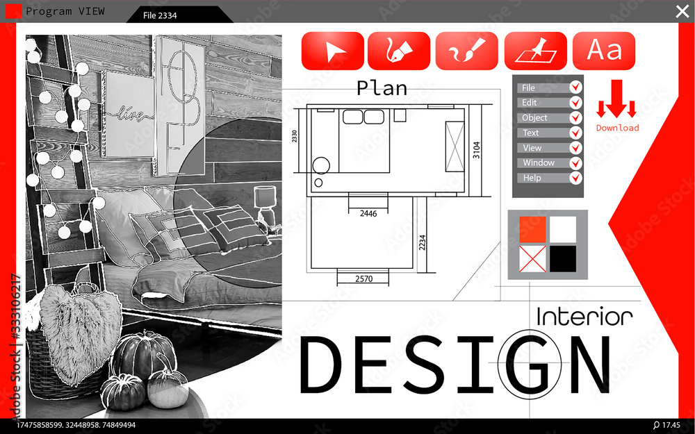 Interface of modern software for interior design Stock Photo | Adobe Stock