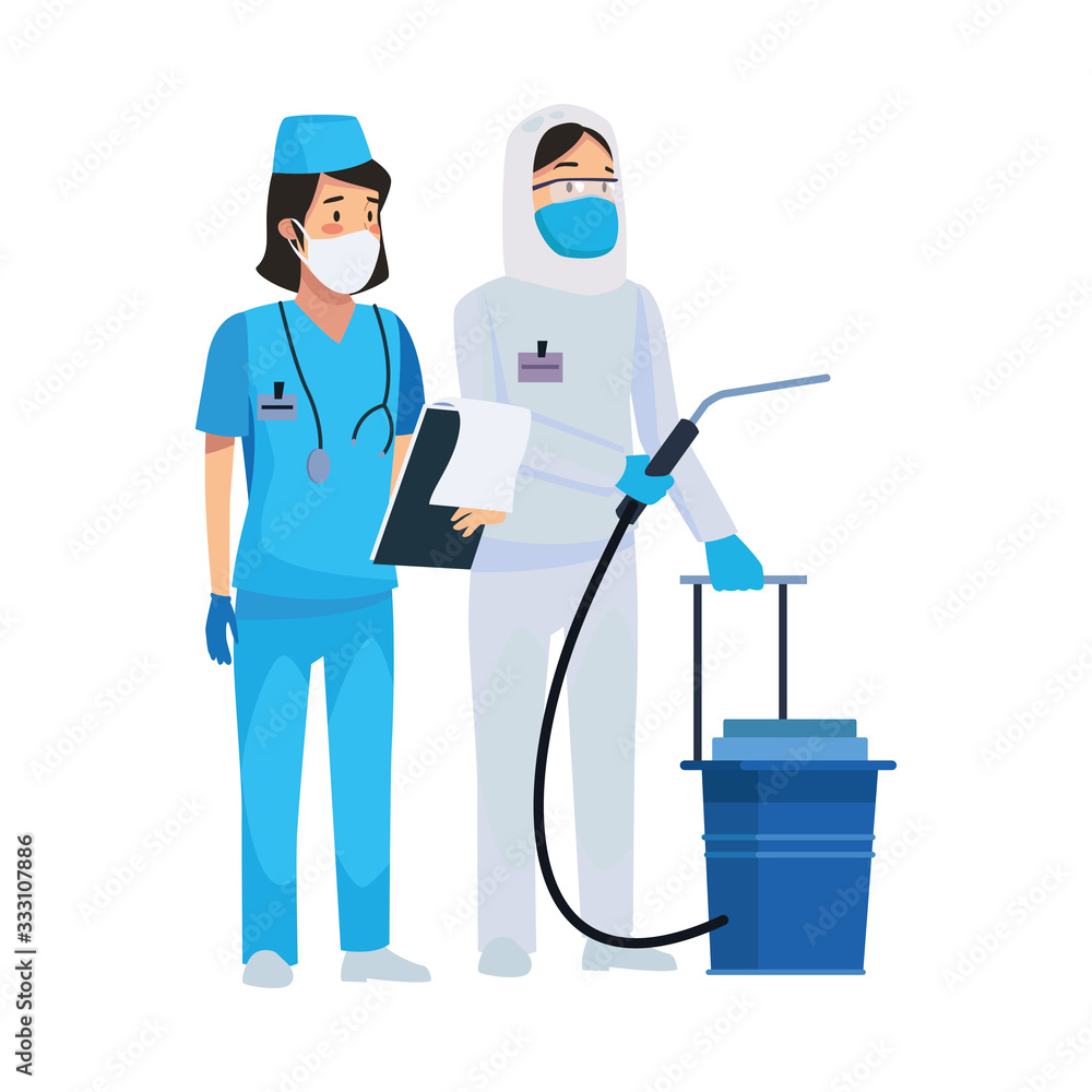 nurse with biosecurity cleaning person Stock Vector | Adobe Stock