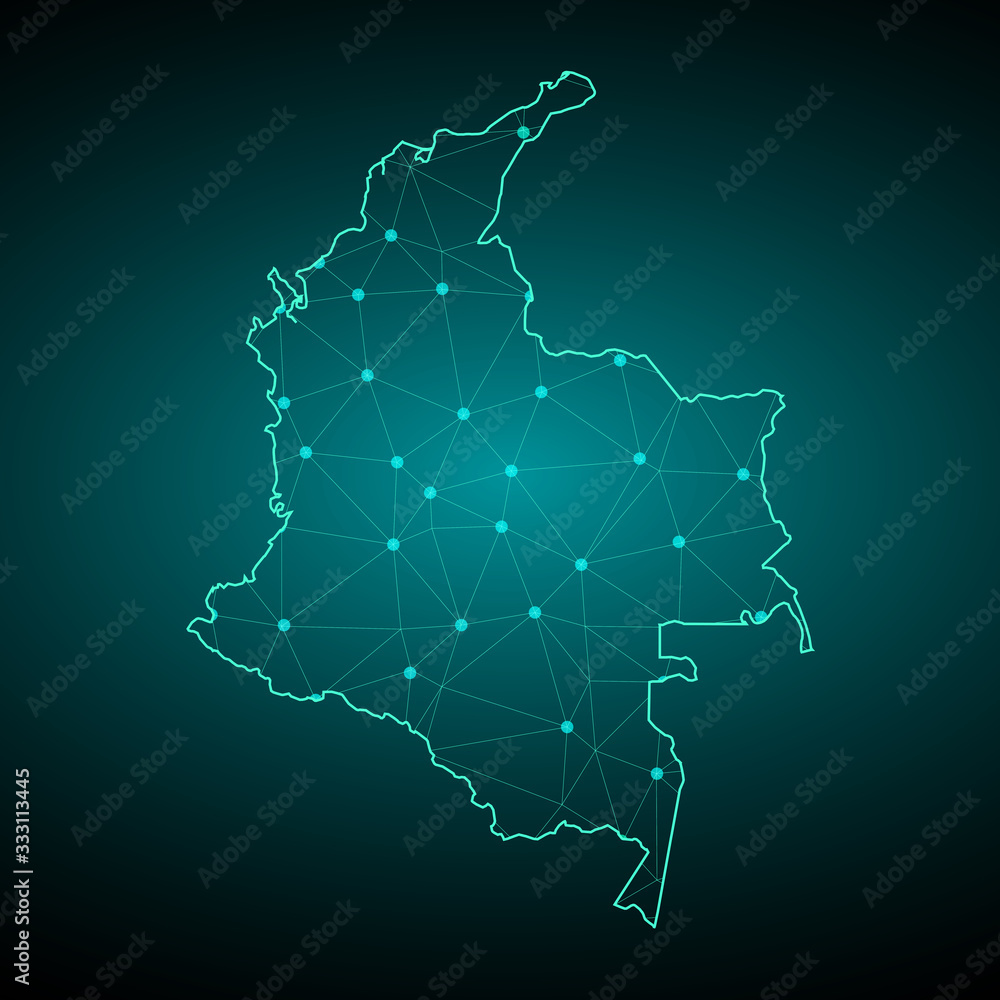 Abstract mesh line and point scales on dark background with Map of ...