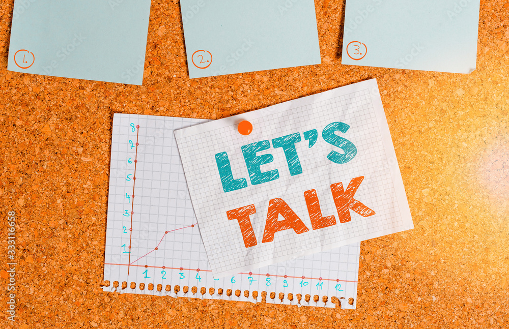 Writing note showing Lets Is Talk. Business concept for suggesting in ...