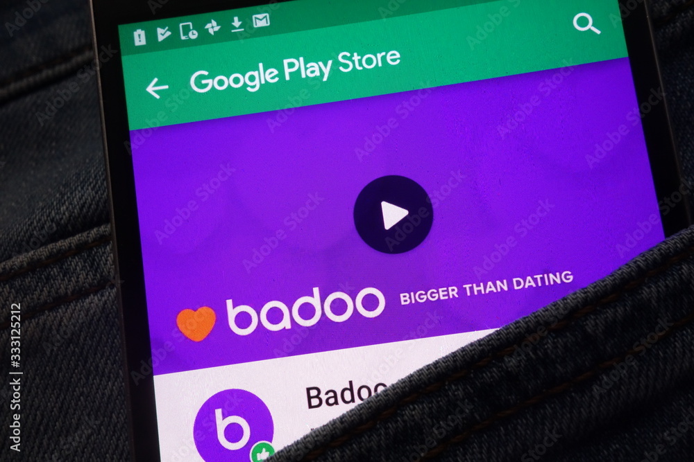 KONSKIE, POLAND - JUNE 12, 2018: Badoo app on Google Play Store website ...