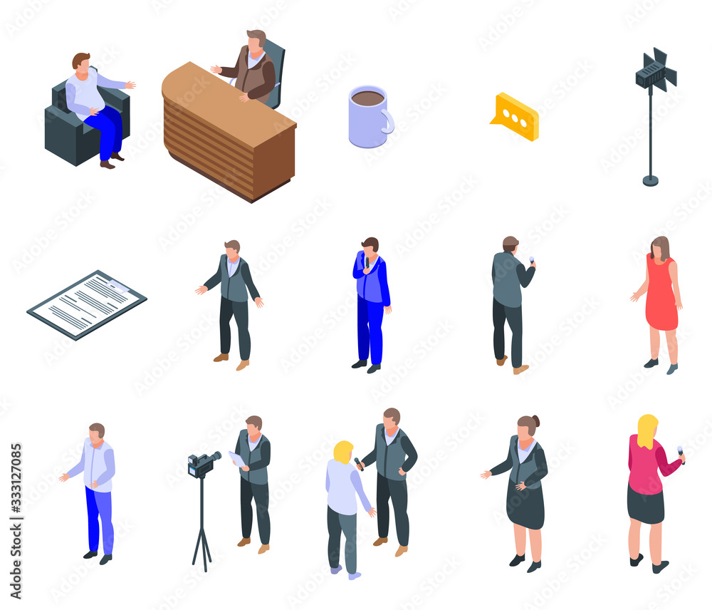 TV presenter icons set. Isometric set of TV presenter vector icons for ... TV presenter icons set. Isometric set of TV presenter vector icons for ...