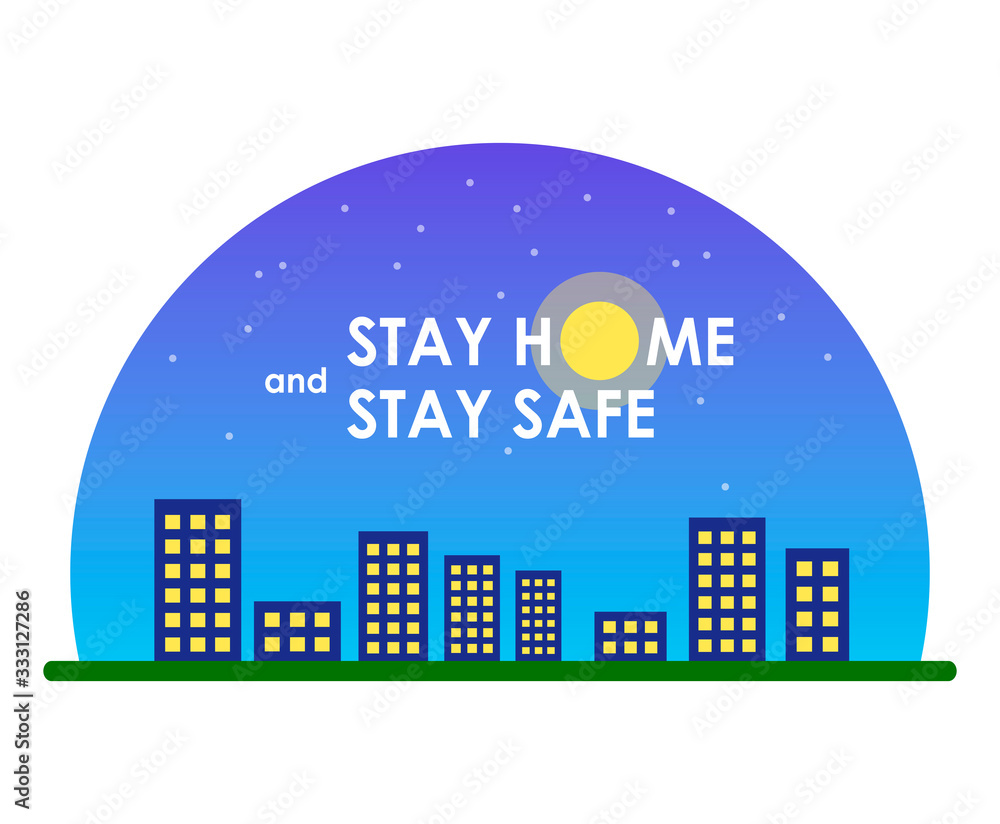 Semicircle icon: gradient blue sky, silhouettes of tower blocks with ...