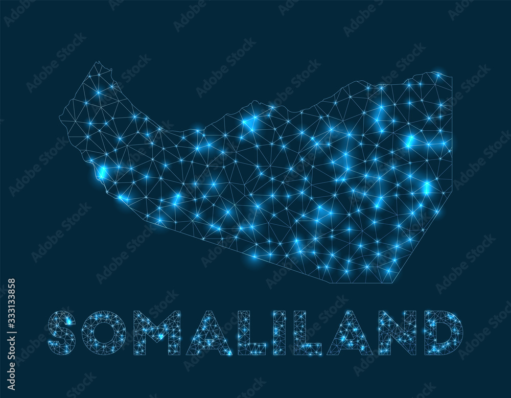 Somaliland network map. Abstract geometric map of the country. Internet connections and ...