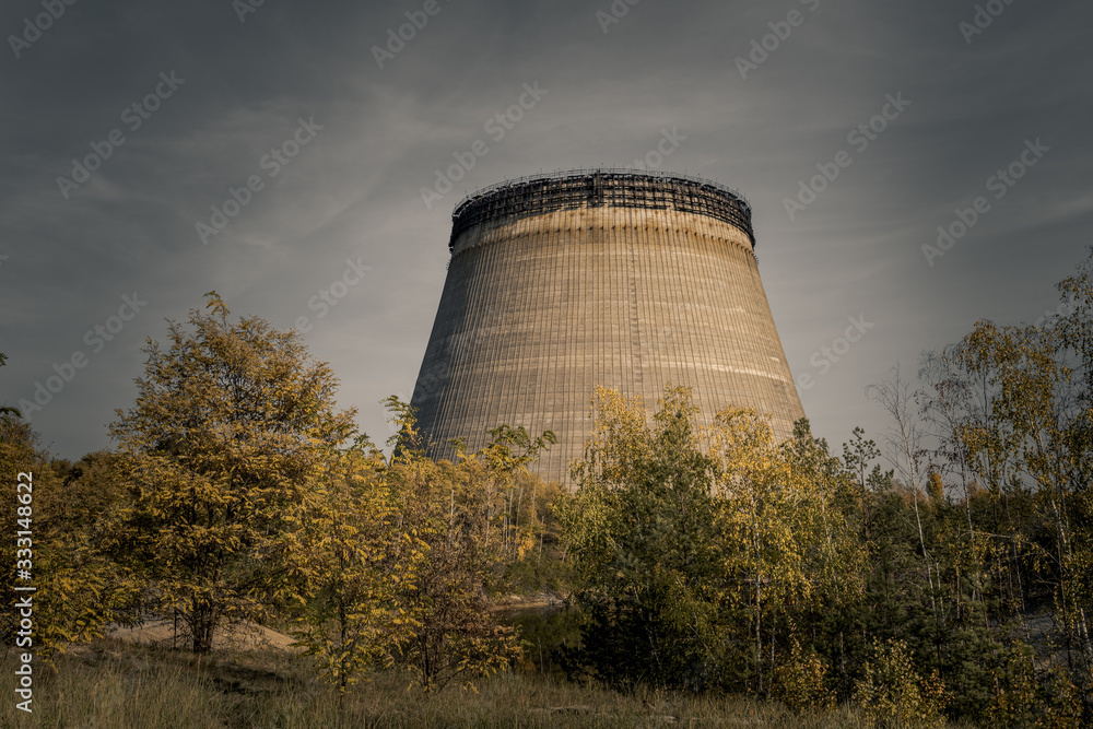 Cooling tower at abandoned construction site of blocks 5 and 6 of the ...