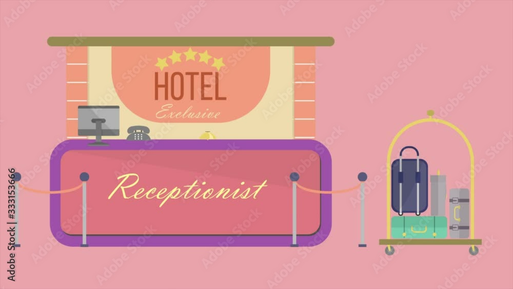 Hotel reception animation arrivals. 4K Stock Video | Adobe Stock
