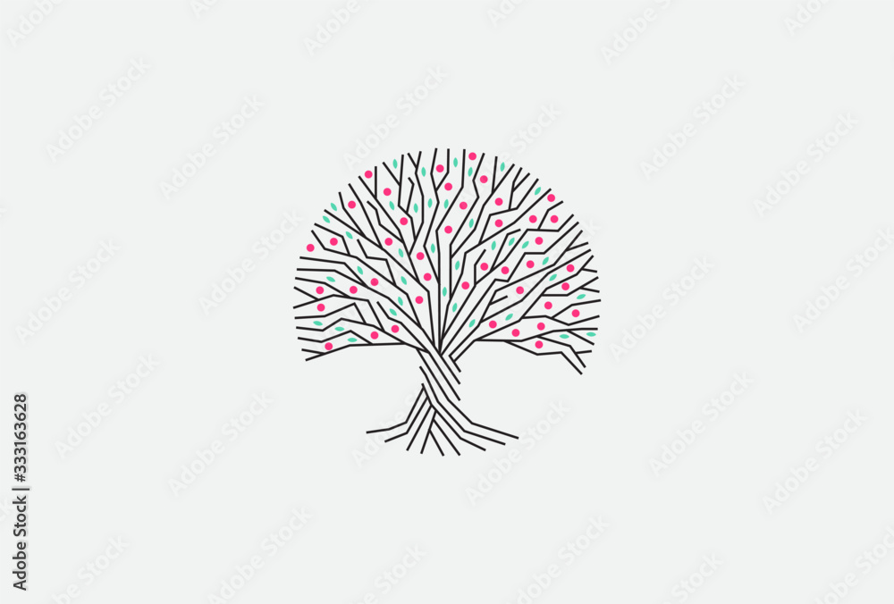 Bloom tree isolated vector logo. Blossom tree crown. Round spring ...