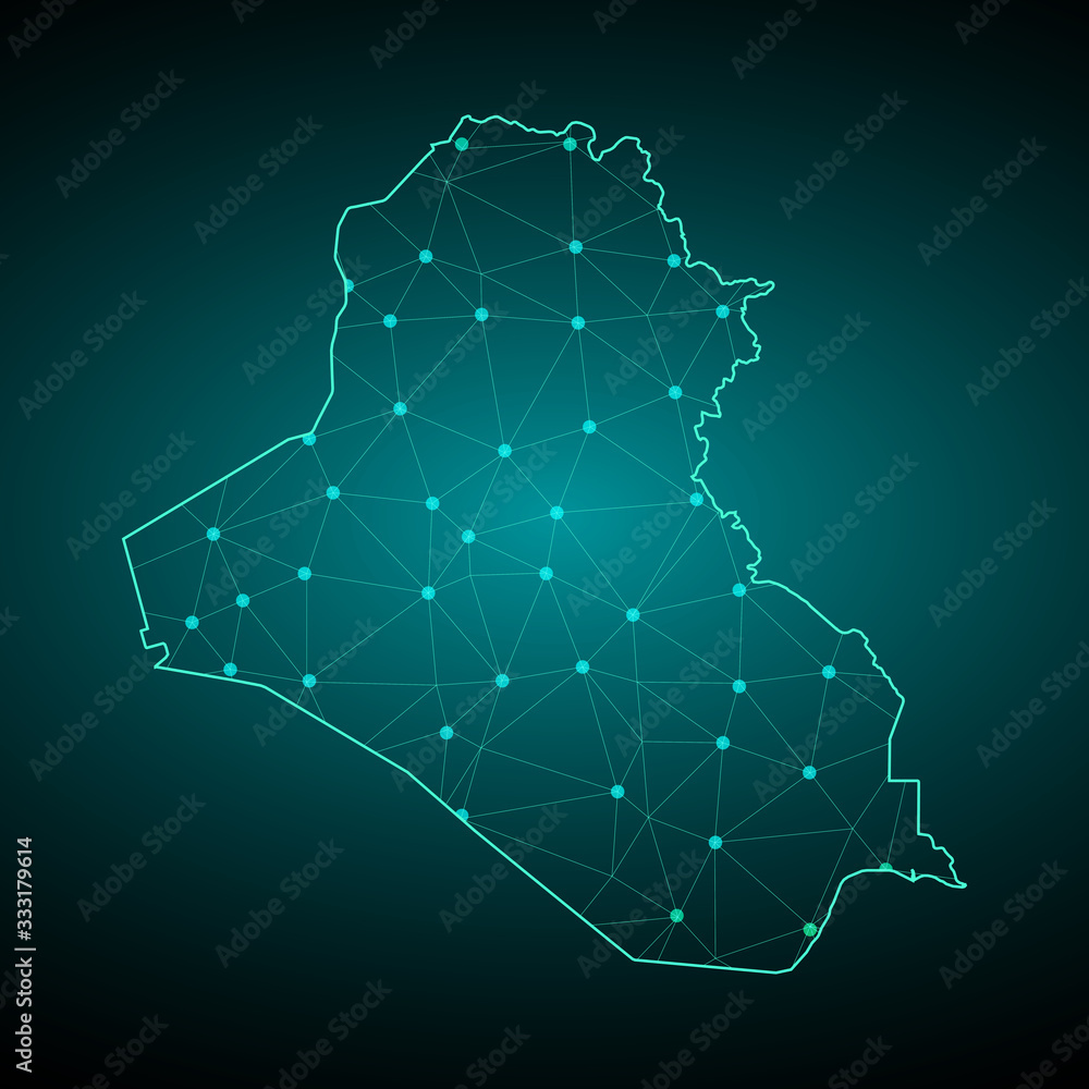 Vetor do Stock: Map of Iraq. Wire frame 3D mesh polygonal network line ...