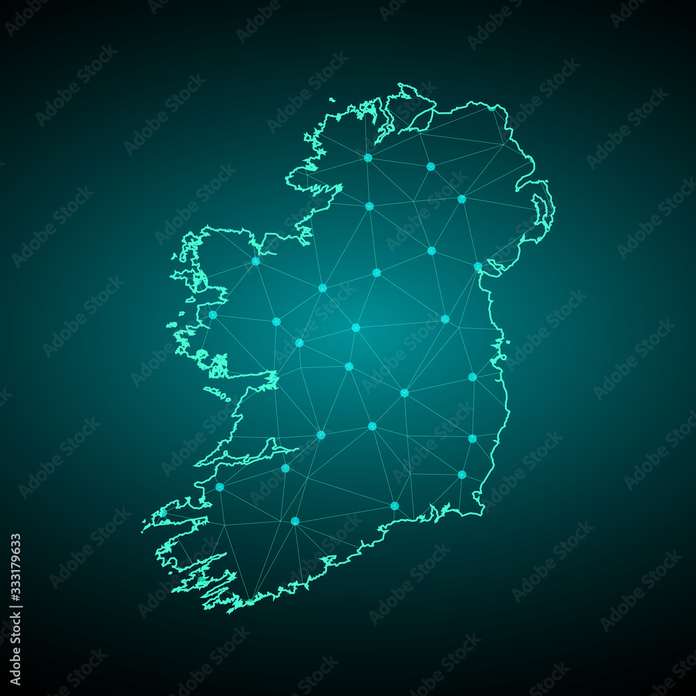 Map of Ireland. Wire frame 3D mesh polygonal network line, design ...