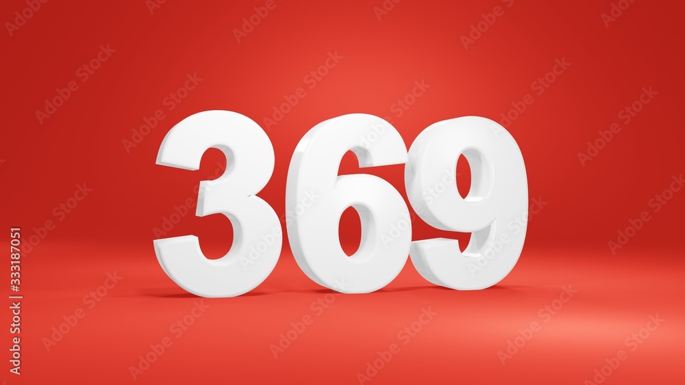 Number 369 in white on red background, isolated number 3d render Stock ...
