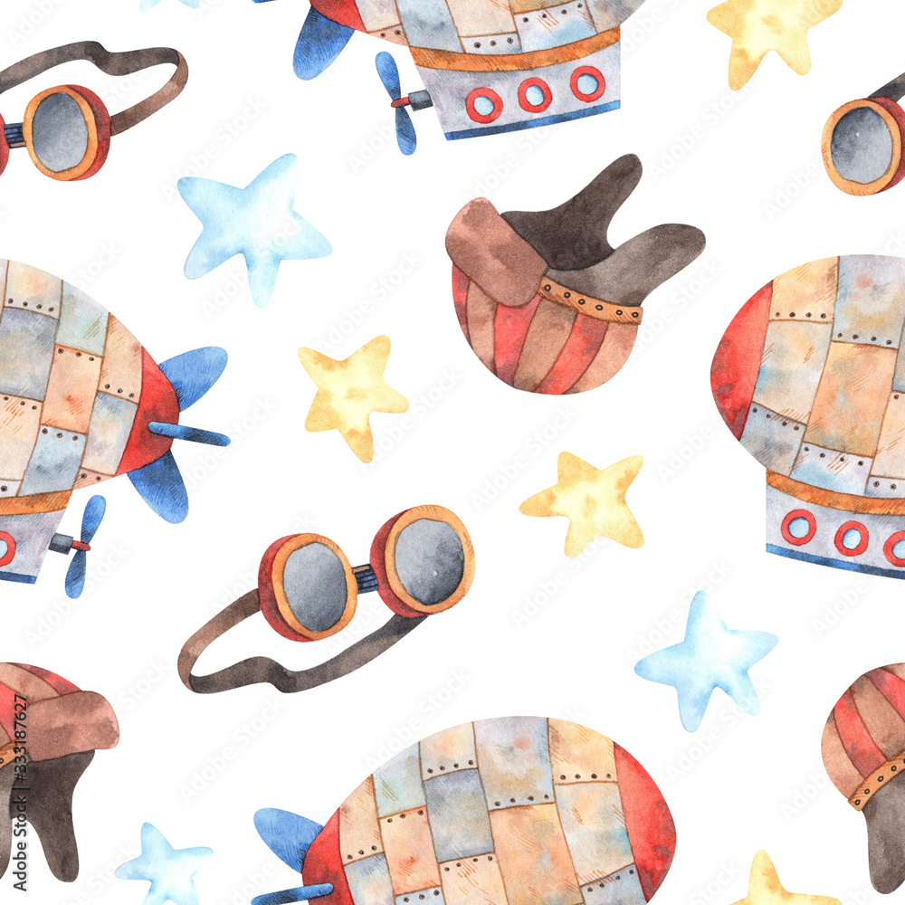 Seamless pattern on the theme of air transport with an airship, flight ...