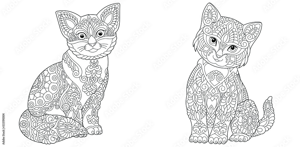 Coloring pages. Two cute cats. Stock Vector | Adobe Stock