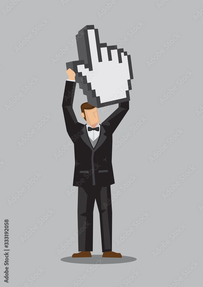Cartoon Man Holding Up Digital Hand Click Icon Cartoon Vector ...