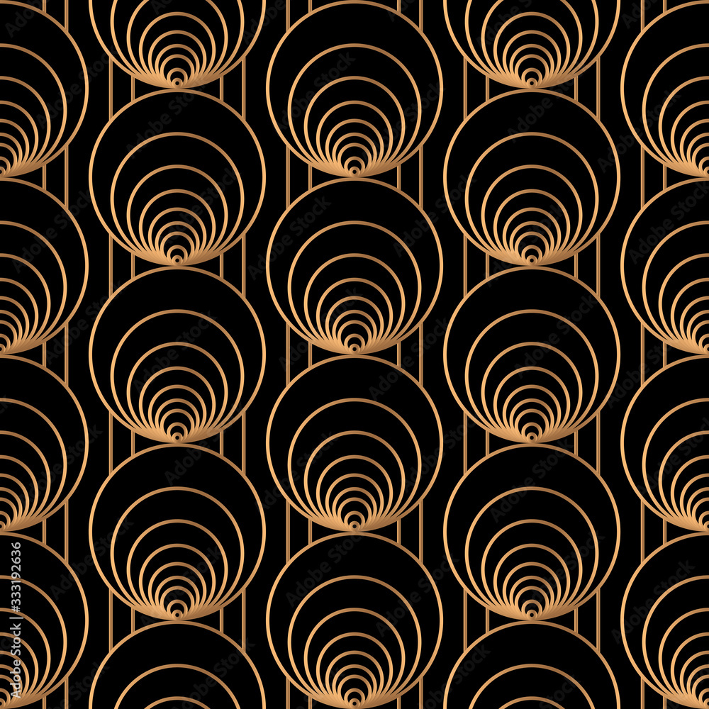 Geometric circle royal pattern seamless. Gold black luxury background ...