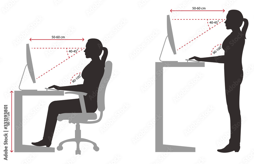 Correct sitting and standing posture when using a computer silhouette ...