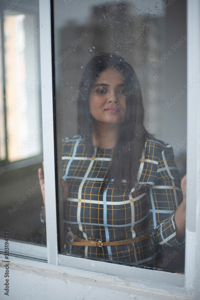 Portrait of young brunette Indian Bengali plus size woman in western ...