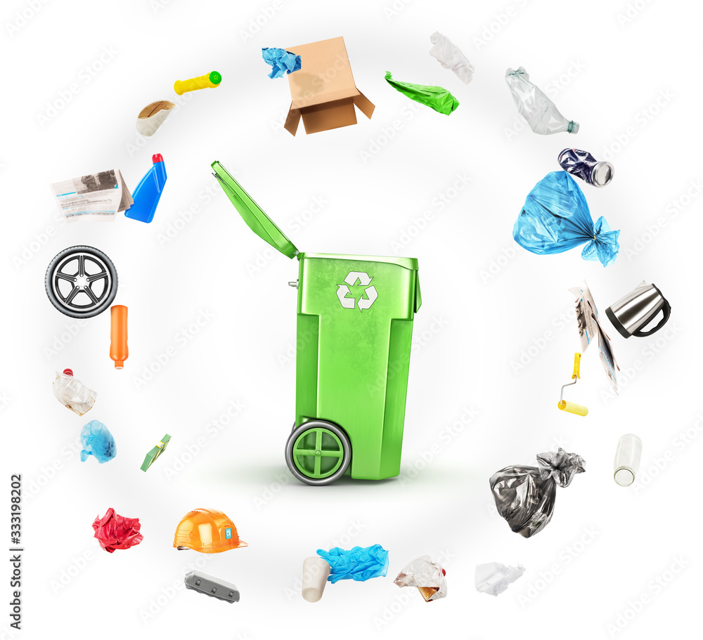 Recycling concept. The transition of recycled materials to various ...