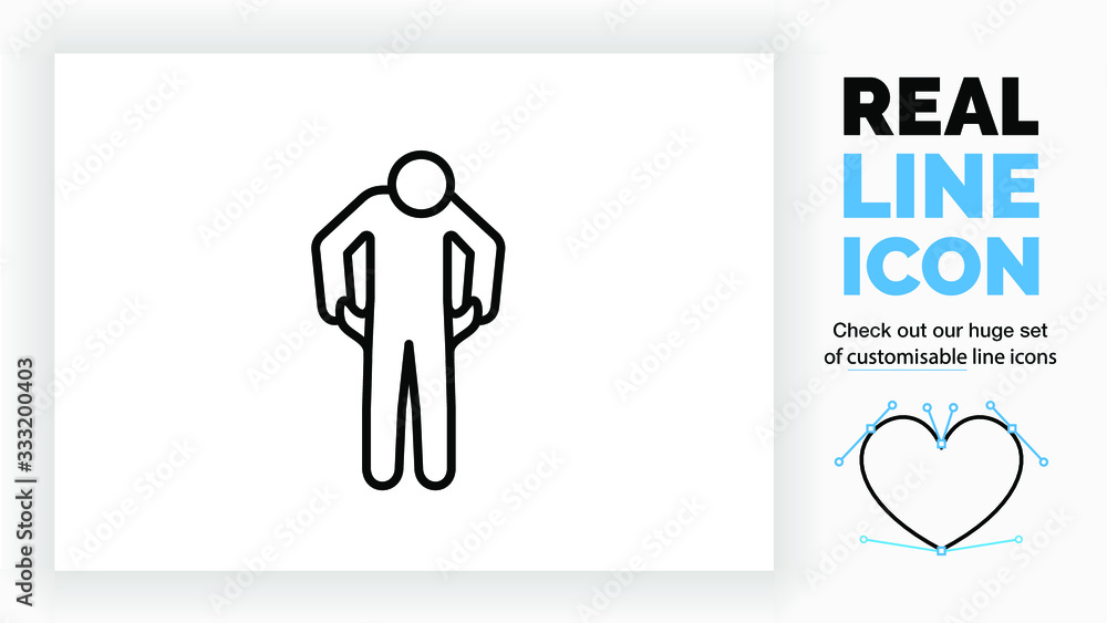 Editable real line icon of a stick figure person being broke pulling ...