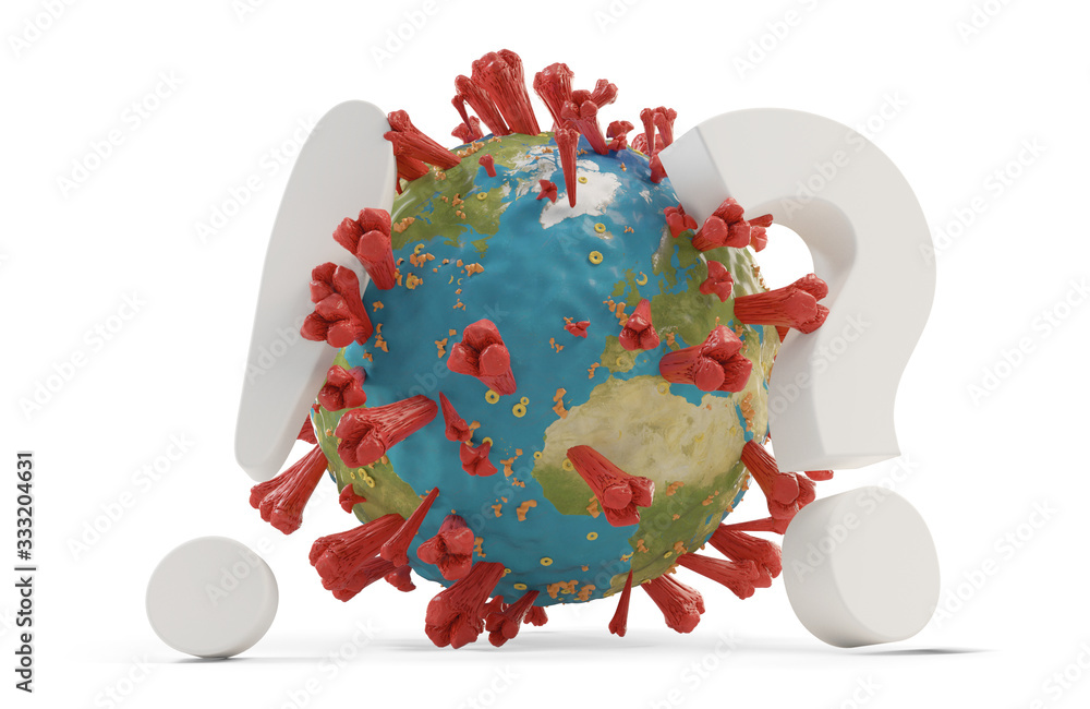Coronavirus exclamation mark and question mark. symbolic virus cell ...