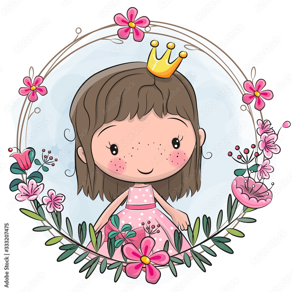 Cartoon Princess in a flowers frame Stock Vector | Adobe Stock