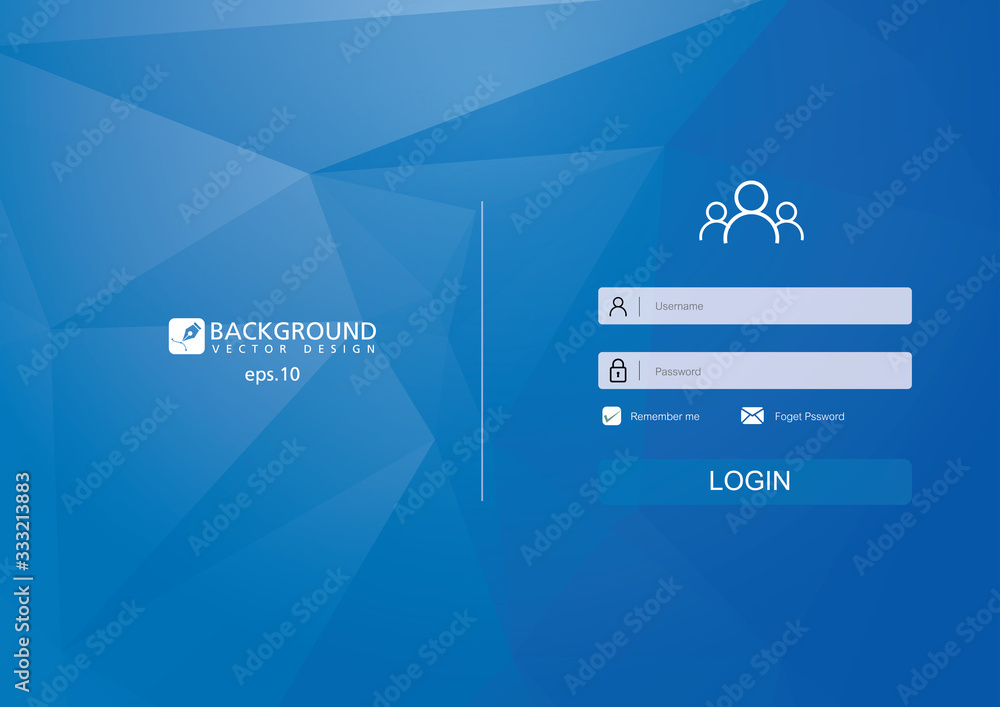 Login form menu with simple line icons. Low poly background. Website ...