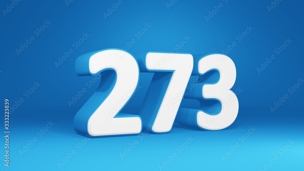 Number 273 in white on light blue background, isolated number 3d render ...
