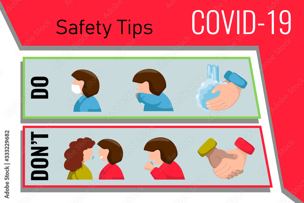 COVID-19 or coronavirus safety tips vector banner. Public space policy ...