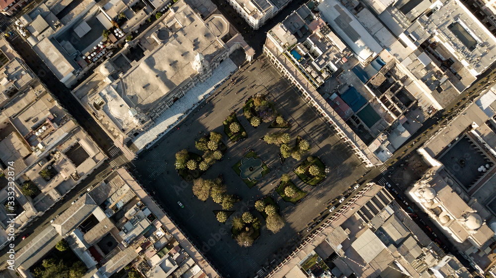 Top down aerial view of Arequipa's white city main square - UNESCO ...