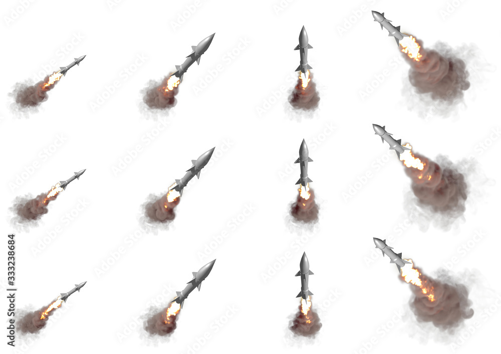 ballistic warheads flying in the air isolated on white background ...