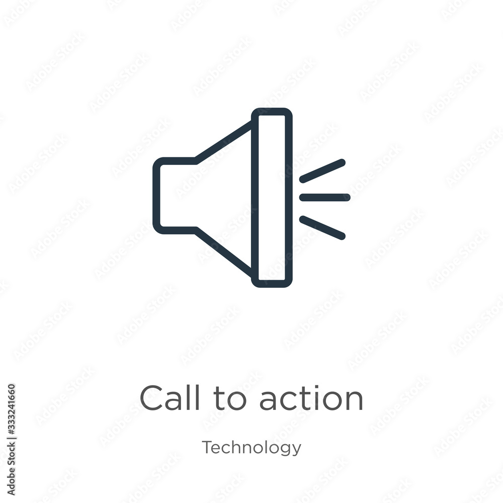 Call to action icon. Thin linear call to action outline icon isolated ...