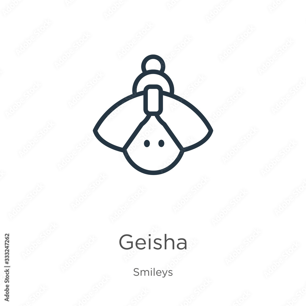 Geisha icon. Thin linear geisha outline icon isolated on white ...